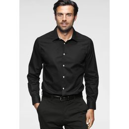 Bruno Banani Herren Langarmhemd, schwarz, Basic, Gr. 41, Obermaterial: 100% Baumwolle, Hemden, Kontrastbesatz