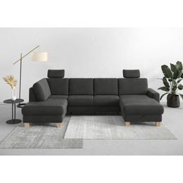 Wohnlandschaft Home Affaire, B:314cm H:91cm T:170cm, grau, 95% Polyester, 5% Polyamid, Sofas, "Summer U-Form", mit oder ohne Bettfunktion und