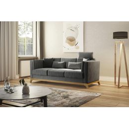 3-Sitzer Home Affaire, B:213cm H:84cm T:93cm, braun, 95% Polyester, 10% Polyamid, Sofas, "Viva", mit Holzrahmen aus Eiche