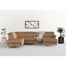 Sit & More Wohnlandschaft SIT & MORE, B:304cm T:216cm, braun, 100% Polyester, Sofas, "Marano U-Form", inklusive Kopfteilverstellung, wahlweise mit Bettfunktion,