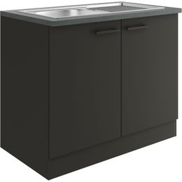 Spülenschrank Optifit, B:100cm H:84,8cm T:60cm, schwarz, Spanplatte, Küche, Schränke, "Palma", Breite 100 cm, inklusive Einbauspüle