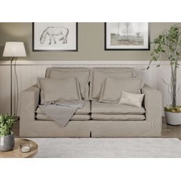3-Sitzer Home Affaire, B:196cm H:95cm T:108cm, beige, 92% Polyester, 8% Nylon, Sofas, "ALISSAS BIS mit vielen Kissen, Biesen an den Kissen",