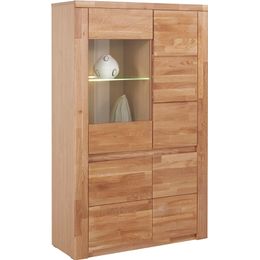 Vitrine Home Affaire, B:90cm H:145cm T:35cm, braun, Holz teilmassiv, Wohnzimmer, Schränke, "Burani", grifflose Optik