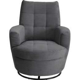 Drehsessel Alina, B:80cm H:93cm T:92cm, grau, Cord GCT (92% Polyester 8% Nylon), Sessel, "Yuri", mit Dreh und Wippfunktion, passend zu Hocker Yuri
