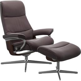 Fu&szlig;hocker stressless, B:57cm H:43cm T:47cm, rot, Hocker, "View", mit Cross Base, Gr&ouml;&szlig;e S, M & L, Holzakzent Braun