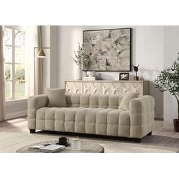 3-Sitzer, B:206cm H:63cm T:79cm, braun, ATLANTIC HOME COLLECTION, Sofas, "Stella", inkl. 2 Zierkissen und mit modernem Teddy Stoff