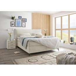 Boxspringbett, B:204cm L:212cm, beige, ED EXCITING DESIGN, 100% Polyester, Komplettbetten, "Seattle", harte Seite mit Kokosmatte, weiche Seite mit