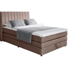 Boxspringbett Alina, B:131cm L:212cm, braun, Struktur fein XBO (100% Polyester), Jugendzimmer, Komplettbetten, "Marvin", inklusive Bettkasten und