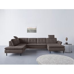 Wohnlandschaft Inosign, B:347cm H:83cm T:226cm, grau, 100% Polyester, Sofas, "Birkholm U-Form", Armlehnverstellung, auch in Easy Clean Bezug - mit
