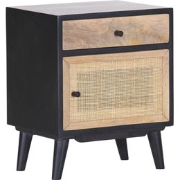 Kommode GUTMANN FACTORY, B:45cm H:55cm T:37cm, schwarz, Massivholz, Wohnzimmer, Sideboards, "Linus", mit Rattangeflecht