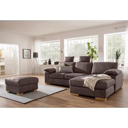 Ecksofa Home Affaire, B:277cm H:86cm T:172cm, braun, Luxus-Microfaser in Lederoptik (100% Polyester);Struktur (100% Polyester);Luxus-Microfaser (90%