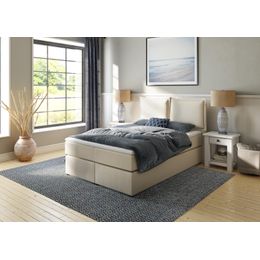 Boxspringbett Home Affaire, B:147cm L:215cm, beige, Komplettbetten, "Lysann", 5fach verstellbares Kopfteil, in 4 Breiten, 3 Matratzenarten