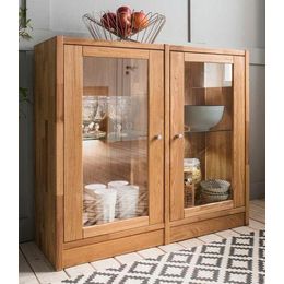 Standvitrine Home Affaire, B:92cm H:87cm T:34cm, beige, Massivholz, Schränke, "Ecko", aus schönem massivem Wildeichenholz, Breite 92 cm
