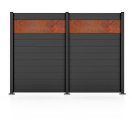 STAKET PRO Gartenzaun "Komplettzaun Paneel 150", H/L: 180cm x 2,48m, Pfosten: 3 Stk., schwarz, Zaunelemente, LxH: 248,4x187 cm, 2 Elemente &aacute; 120 cm