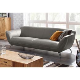 3-Sitzer GUTMANN FACTORY, B:245cm H:83cm T:115cm, grau, Leder, Sofas, "Venezuela"