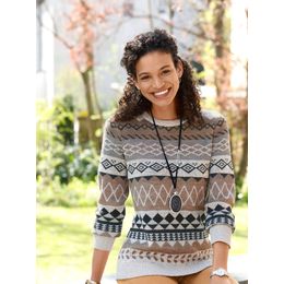 Casual Looks Damen Strickpullover "Pullover", braun, Gr. 38, gemustert, mehrfarbig, 65% Baumwolle, 35% Polyacryl, Pullover
