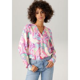 Aniston CASUAL Damen Schlupfbluse, bunt, Gr. 46, bedruckt, gemustert, Web, Obermaterial: 100% Viskose, Blusen, mit pastellfarbigem, grafischen Druck