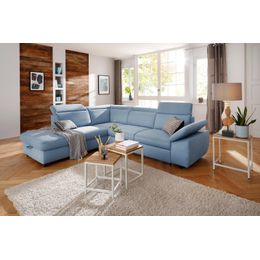Ecksofa Home Affaire, B:276cm T:232cm, blau, Struktur fein (100% Polyester);Luxus-Microfaser Lederoptik (100% Polyester);Soft clean (98% Polyester,