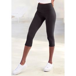 Lascana Damen Caprileggings, Gr. 44, schwarz, Single Jersey, Obermaterial: 95% Baumwolle, 5% Elasthan, unifarben, Basic, Hosen, mit breitem, weichen