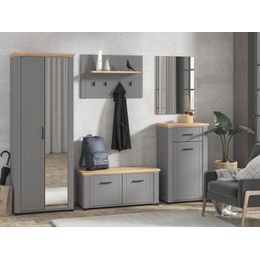 Garderobenschrank Home Affaire, B:75cm H:194,5cm T:41cm, grau, MDF, Spanplatte, Flur, Schränke, "Valencia"
