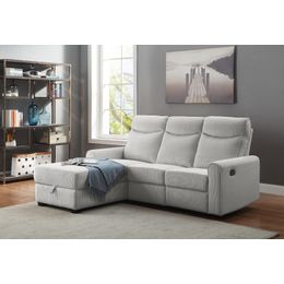 Ecksofa, B:206cm H:103cm T:170cm, grau, ATLANTIC HOME COLLECTION, Wohnzimmer, Sofas, "Gero L-Form", mit Relaxfunktion und Stauraum, mit Cord-Bezug