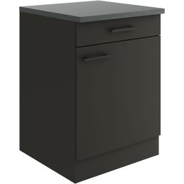 Unterschrank Optifit, B:60cm H:84,8cm T:60cm, schwarz, Spanplatte, Küche, Schränke, "Palma", Breite 60 cm, mit 1 Tür und 1 Schubkasten