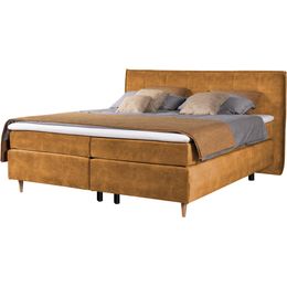 Boxspringbett Alina, B:180cm L:208cm, braun, Samtstoff DFN (100% Polyester), Jugendzimmer, Komplettbetten, "Henri", inklusive Matratze und Topper, in