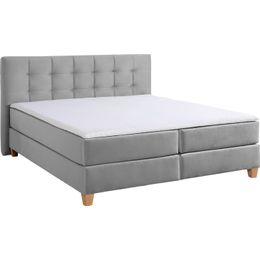 Boxspringbett Home Affaire, B:194cm L:231cm, grau, Komplettbetten, "Moulay", inkl. Topper, in Überlänge 220 cm, 3 Härtegrade, auch in H4