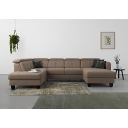 Sit & More Wohnlandschaft SIT & MORE, B:321cm H:85cm T:195cm, braun, Sofas, "Belluci U-Form", Kopfteilverstellung und Federkern, wahlweise mit Bettfunktion