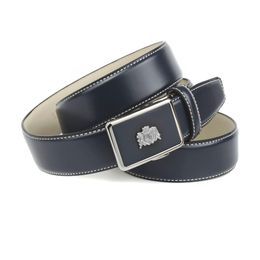 Anthoni Crown Herren Lederg&uuml;rtel, blau, Gr. 95, unifarben, Leder, G&uuml;rtel, in dunkelblau mit Kontrast Stitching in wei&szlig;