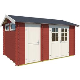Gartenhaus Lasita Maja, rot, Holzwerkstoff, Gartenh&auml;user, "William", Blockbohlenhaus 28mm 2-Raum, Fundamentmass 3800x2500, Schwedenrot