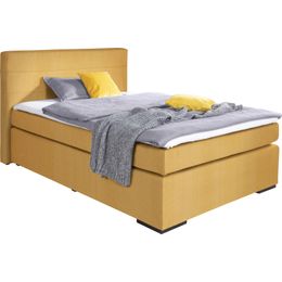 Boxspringbett Alina, B:153cm L:214cm, gelb, Struktur fein XBO (100% Polyester), Jugendzimmer, Komplettbetten, "Nikki", inklusive Matratze und Topper,