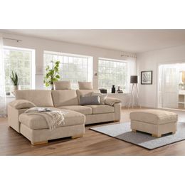 Ecksofa Home Affaire, B:277cm H:86cm T:172cm, beige, Luxus-Microfaser in Lederoptik (100% Polyester);Struktur (100% Polyester);Luxus-Microfaser (90%