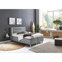 Boxspringbett, grau, Westfalia Schlafkomfort, Bezug Unterbox und Kopfteil: Feinstrukturstoff (77% Polyester, 23% Viskose);Bezug Obermatratze 100%