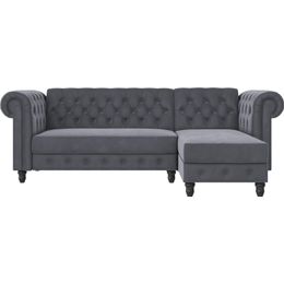Ecksofa DOREL HOME, B:241cm H:83cm T:154cm, grau, Veloursstoff 100% Polyester, Wohnzimmer, Sofas, "Felix, L-Form, 241 cm (Liegefl.108x195 cm),