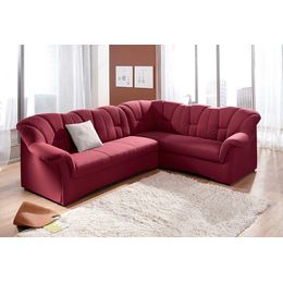 Ecksofa DOMO collection, B:242cm H:84cm T:190cm, rot, Struktur ( 90% Polyester, 10% Polyacryl);Microfaser PRIMABELLE (100% Polyester);Kunstleder
