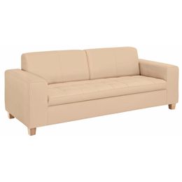 3-Sitzer Home Affaire, B:218cm H:80cm T:90cm, beige, NaturLEDER (echtes Rindsleder) auf Sitzfläche, Kunstleder im Korpus;Melrose (100%