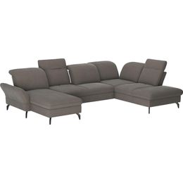 Sit & More Wohnlandschaft SIT & MORE, B:363cm H:88cm T:242cm, braun, 100% Polyester, Sofas, "Leandro U-Form", Wahlweise mit Bett-, Kopfteil - und