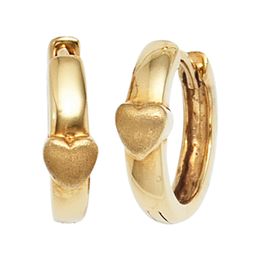 Jobo Damen Paar Creolen, 13,7mm, Gelbgold 333, gold, Gelbgold 333, Ohrringe, Herz 333 Gold