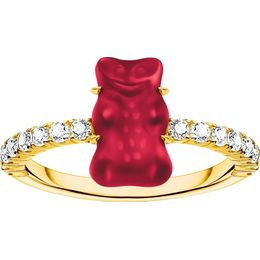 Thomas Sabo Damen Fingerring "Thomas Sabo x HARIBO Schmuck: Ring mit Goldb&auml;r", 58, Silber 925 (recycelt), 7mm, rot, Silber 925 (recycelt),