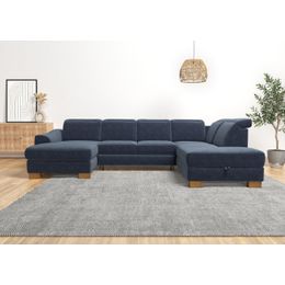 Wohnlandschaft Home Affaire, B:338cm H:86cm T:219cm, blau, Flachgewebe (100% Polyester), Sofas, "Dundee U-Form", wahlweise mit Kopfteilverstellung