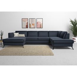 Sit & More Wohnlandschaft SIT & MORE, B:335cm H:88cm T:201cm, blau, 100% Polyester, Sofas, "Olsen U-Form", inklusive Sitztiefenverstellung, wahlweise mit
