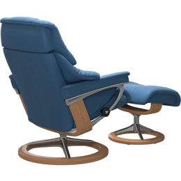 Fu&szlig;hocker stressless, B:55cm H:43cm T:41cm, blau, Garten, Hocker, "Reno", mit Signature Base, Gestell Eiche