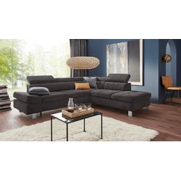 Ecksofa, B:272cm H:98cm T:232cm, braun, exxpo - SOFA FASHION, Luxus-Kunstleder;Webstoff (100% Polyester);Webvelours (100% Polyester), Wohnzimmer,