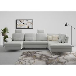 Wohnlandschaft Inosign, B:347cm H:89cm T:224cm, grau, 100%Polyester, Sofas, "Palm Beach U-Form", Federkern, mit Sitztiefenverstellung, wahlweise mit