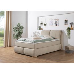Boxspringbett Home Affaire, B:152cm L:222cm, beige, Komplettbetten, "Breitenthal", abnehmbare Rückenkissen mit Klettband