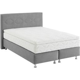 Boxspringbett, B:155cm L:210cm, grau, Westfalia Schlafkomfort, Bezug: Microvelours 100% Polyester, Komplettbetten, wahlweise mit Topper