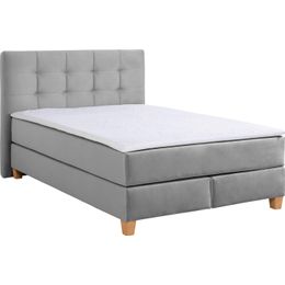 Boxspringbett Home Affaire, B:154cm L:231cm, grau, Komplettbetten, "Moulay", inkl. Topper, in Überlänge 220 cm, 3 Härtegrade, auch in H4