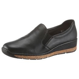Rieker Damen Slipper, Gr. 42, schwarz, Leder, Schuhe, Freizeitschuh, Halbschuh mit Gummizügen