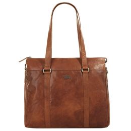 SPIKES & SPARROW Damen Shopper, SPIKES & SPARROW, braun, Leder, beschichtet, gl&auml;nzend, Taschen, echt Leder